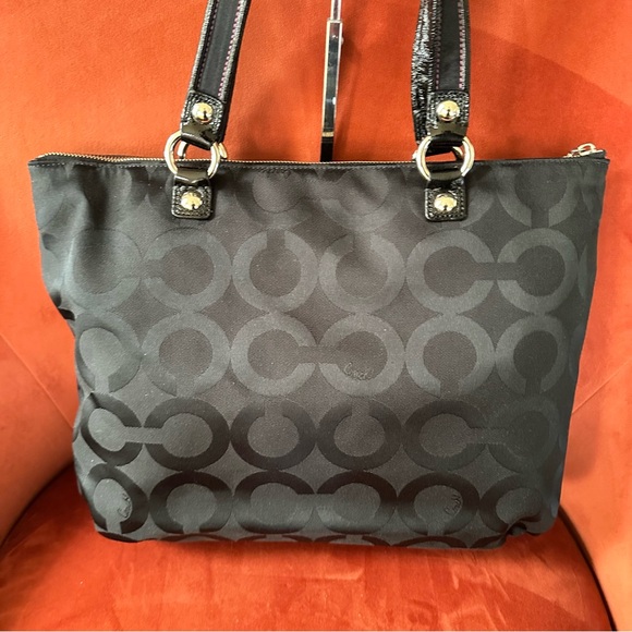 Coach | Bags | Coach Poppy Black And Pink Monogram Tote Bag | Poshmark